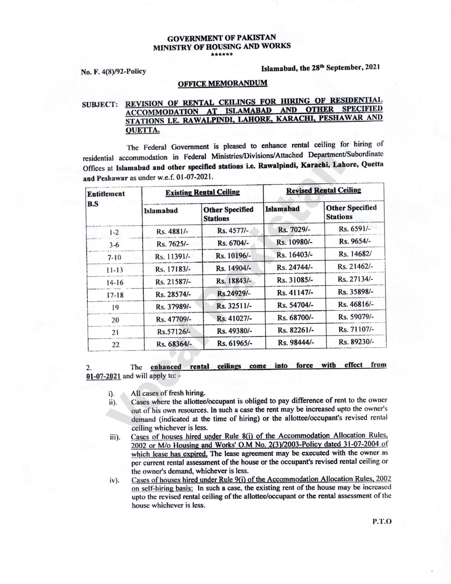 Revision of Rental Ceilings for Hiring of Residential Accommodation at ...