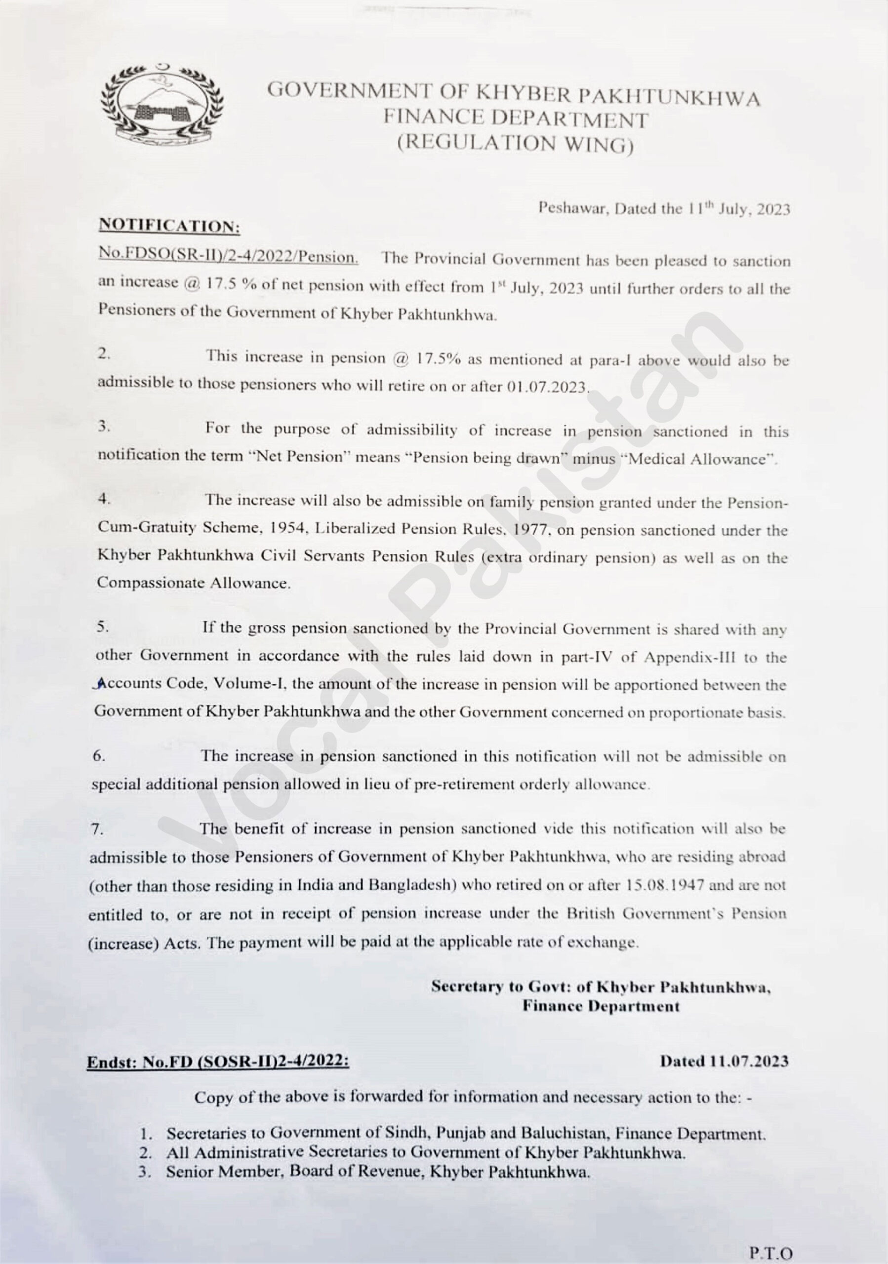Notification of Pension Increase-2023 issue by Government of Khyber ...