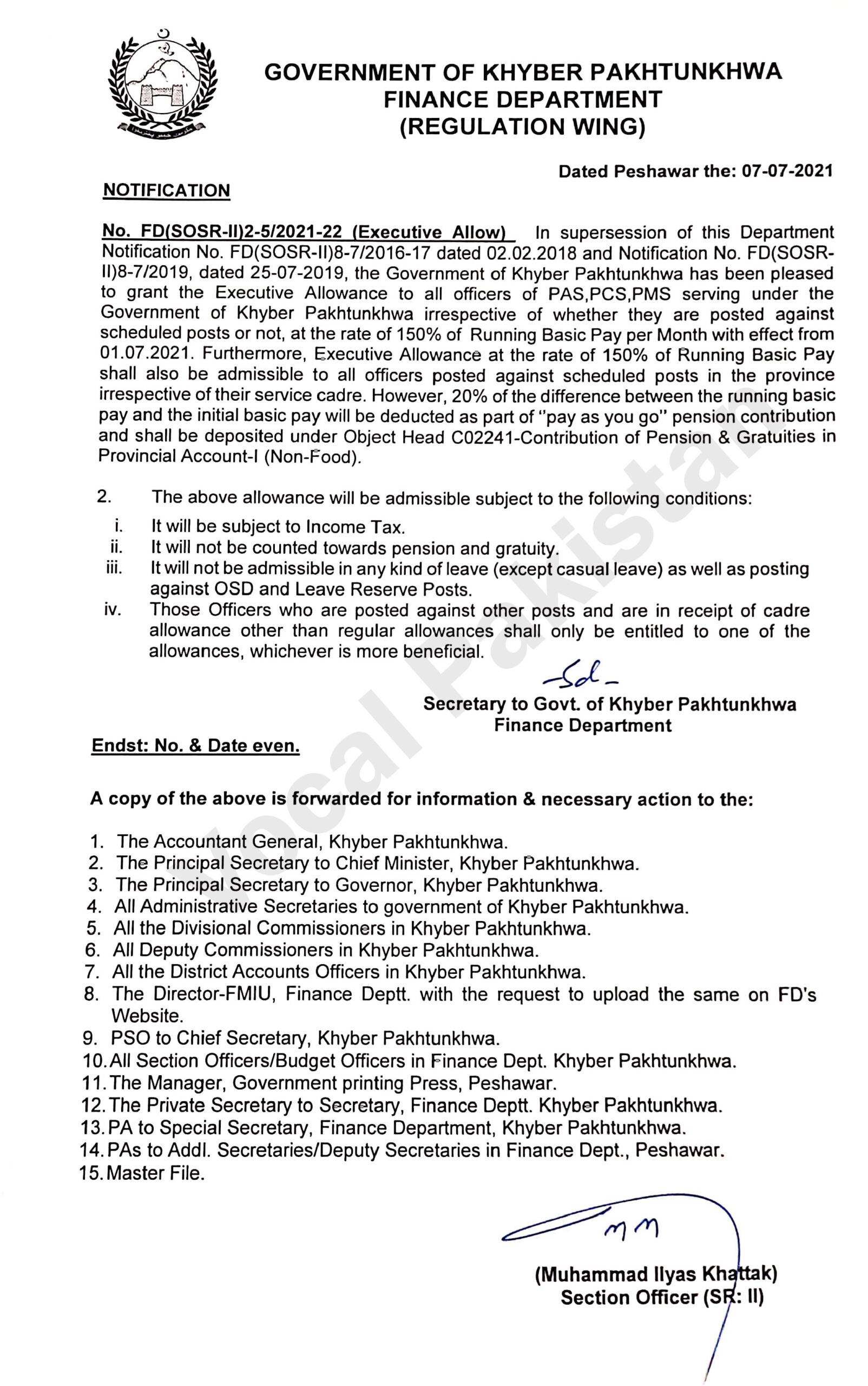 Grant The Executive Allowance To All Officers Of PAS,PCS,PMS Serving ...