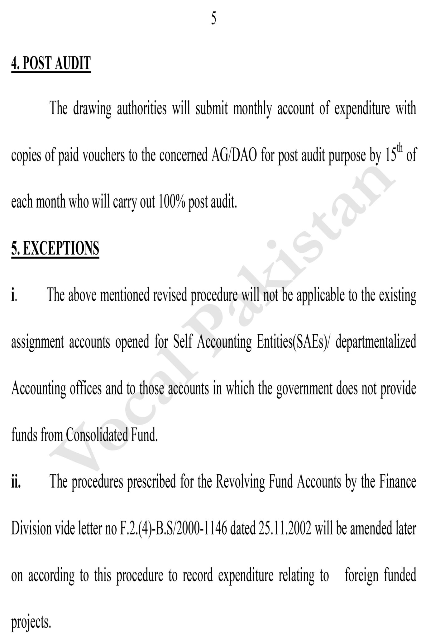 Revised Procedure For Operation Of Assignment Accounts Of Federal ...