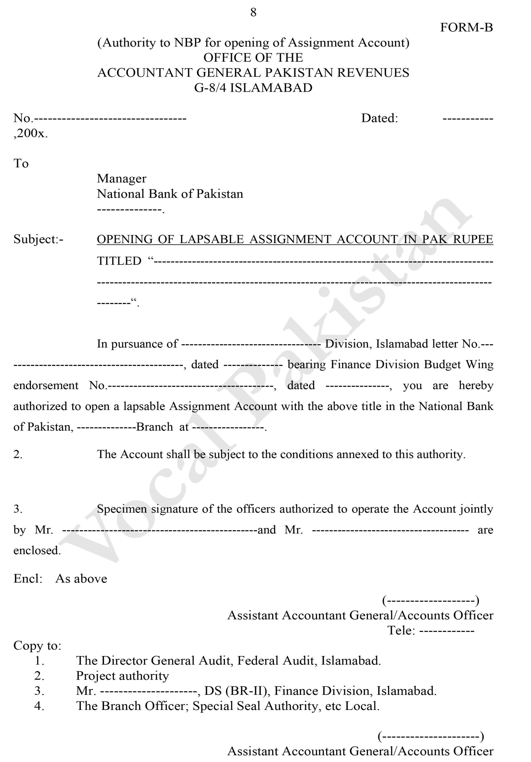 Revised Procedure For Operation Of Assignment Accounts Of Federal ...