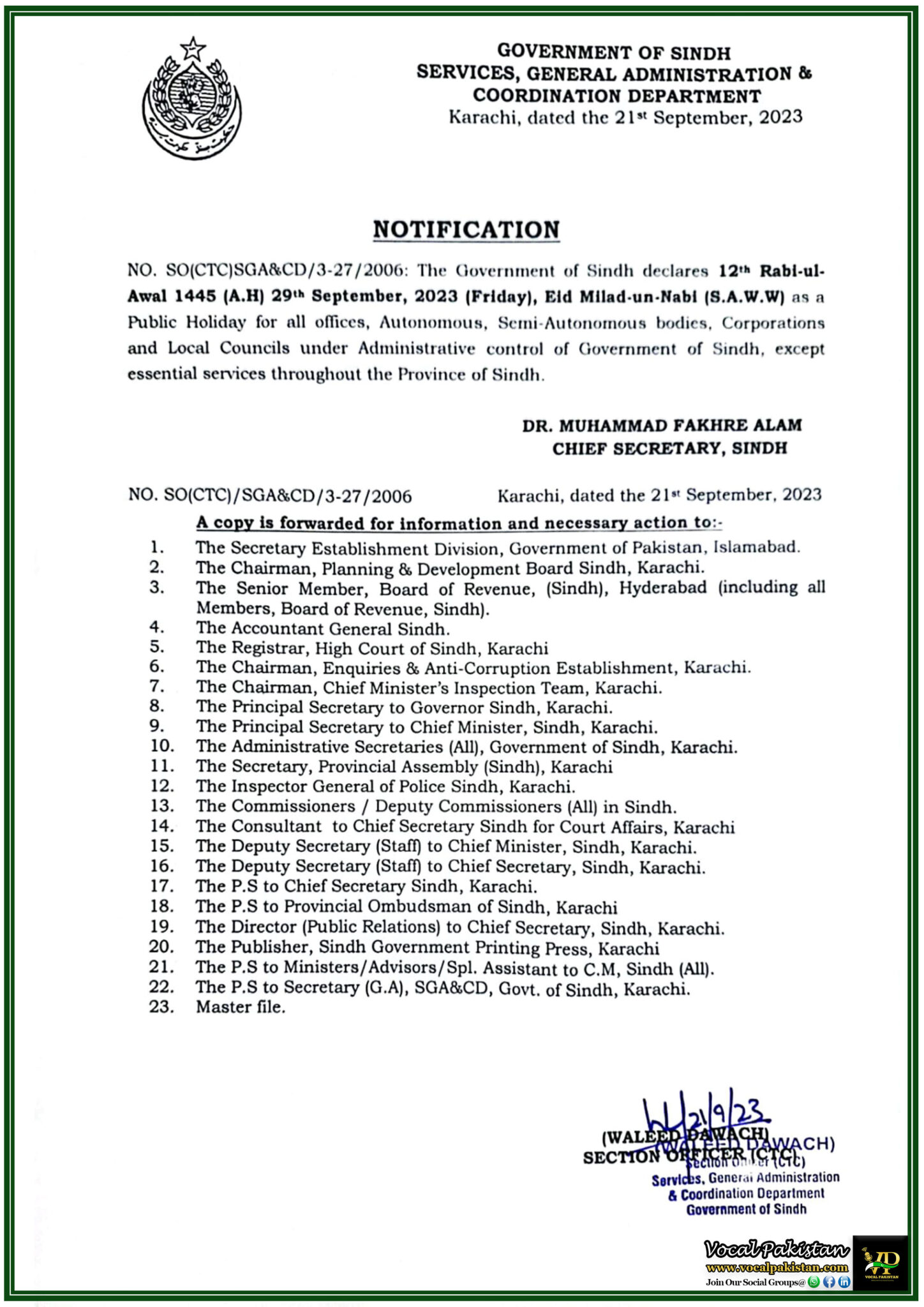 Sindh Government Declares Public Holiday for Eid-Milad-un-Nabi on ...