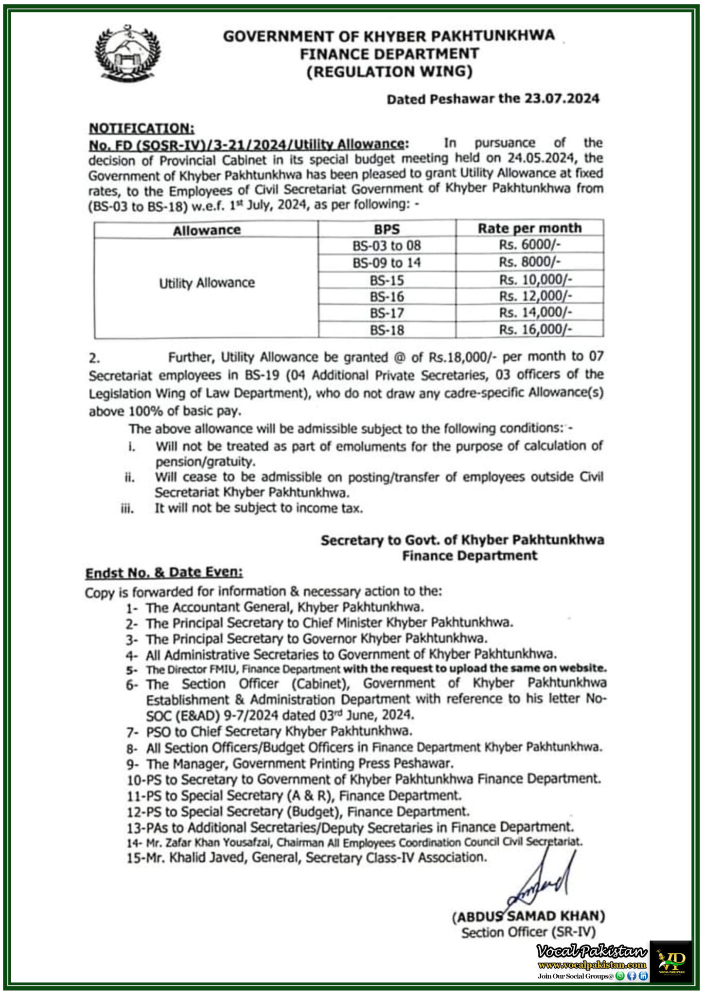 Khyber Pakhtunkhwa Announces New Utility Allowance for Civil ...