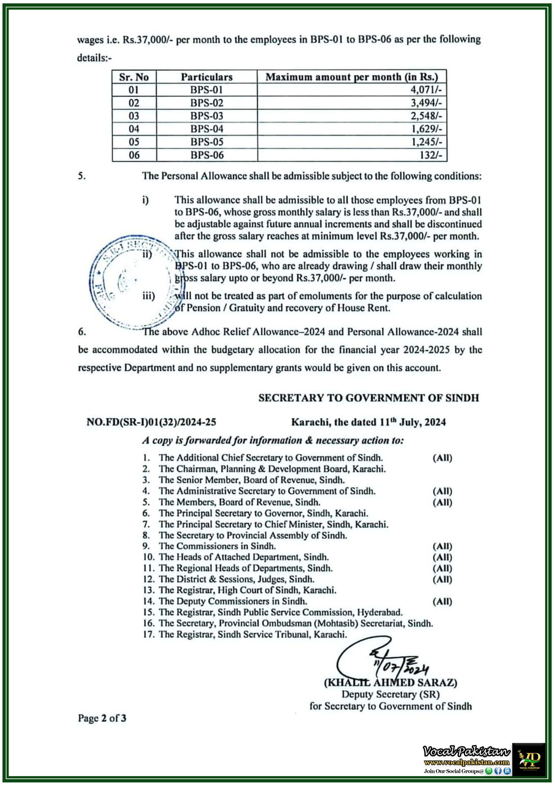 Notification-Sindh Government Announces 2024 Adhoc Relief Allowance For ...