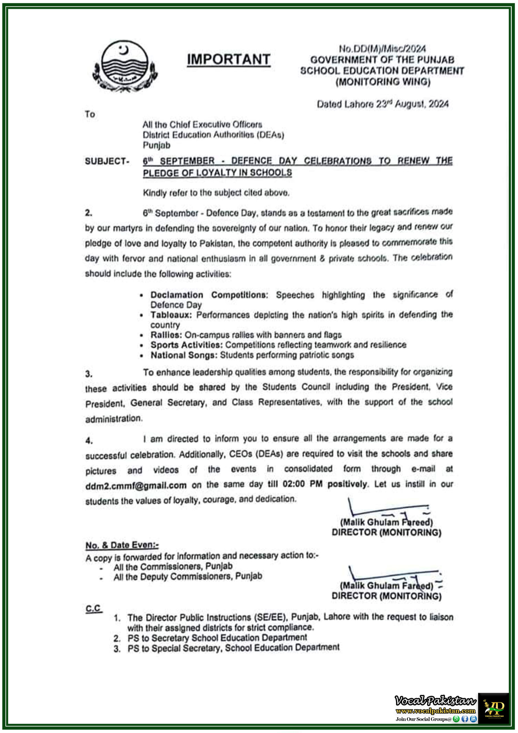 Punjab Schools Gear Up for 6th September Defence Day 2024: Activities ...