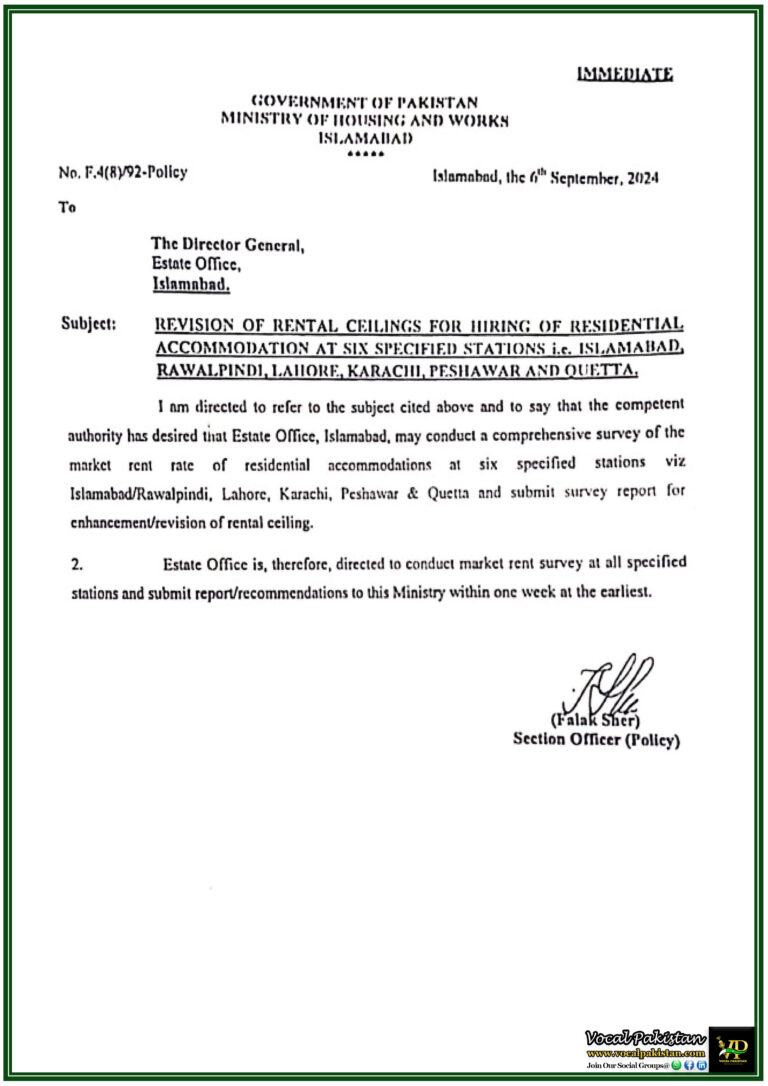 Ministry of Housing and Works demand Estate Office Islamabad to Conduct ...
