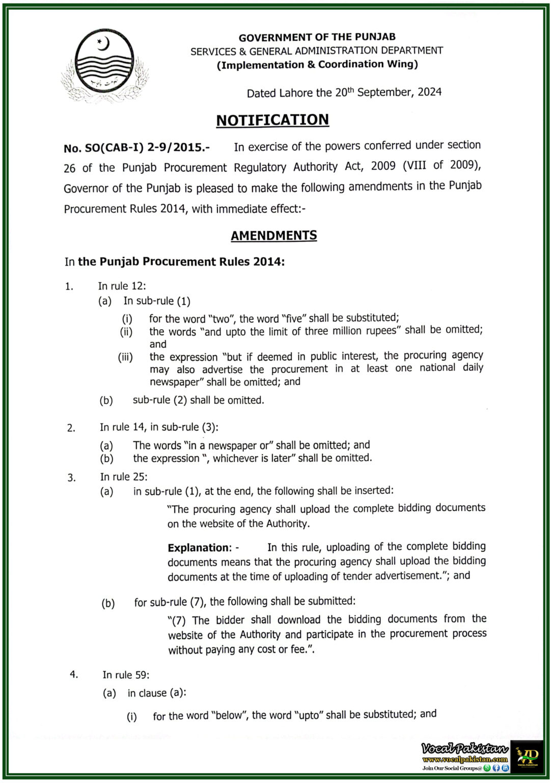 New Amendments in Punjab Procurement Rules (PPRA) 2014: Streamlined ...