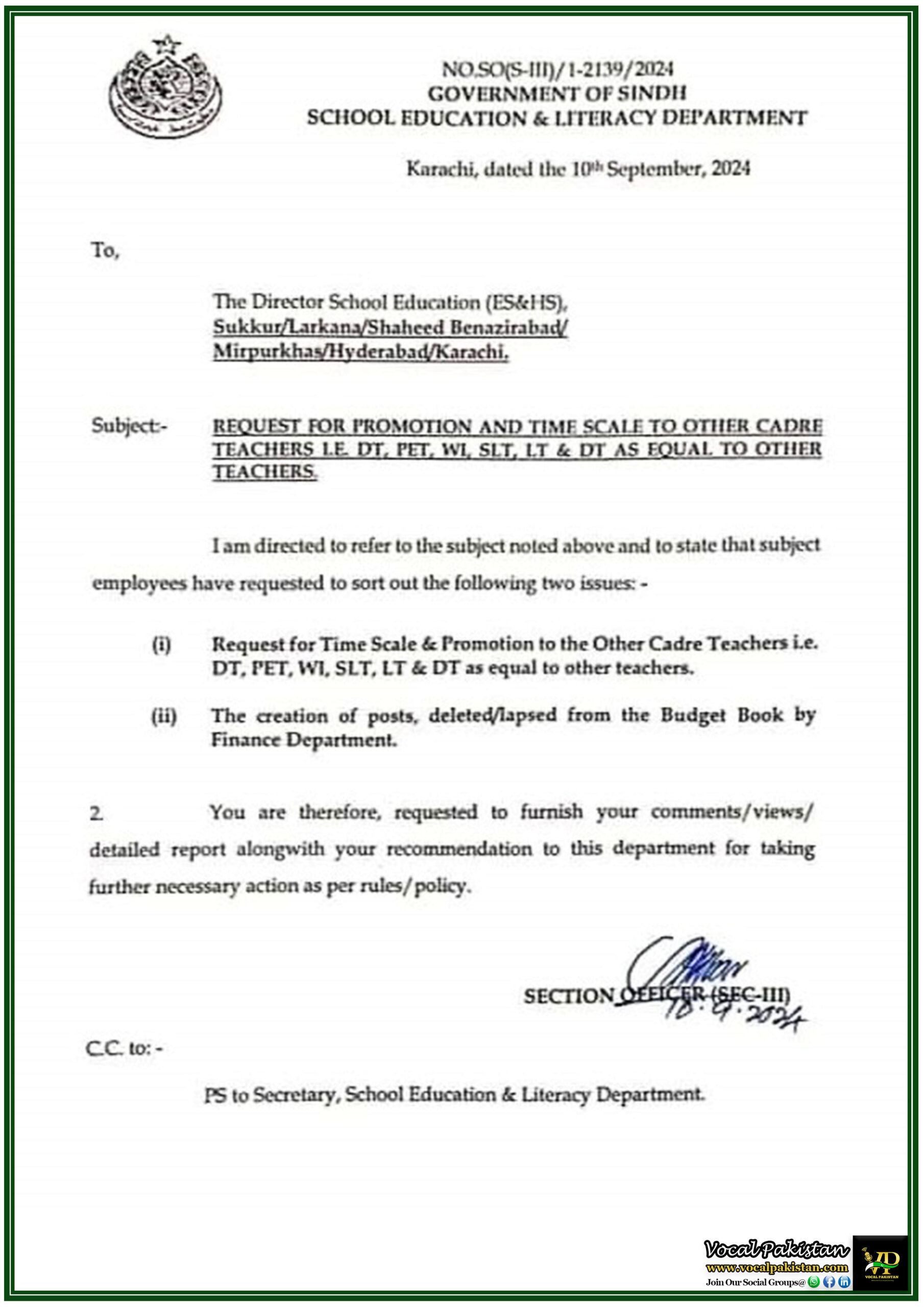 Sindh Government Initiates Time Scale Promotion Review for Other Cadre ...