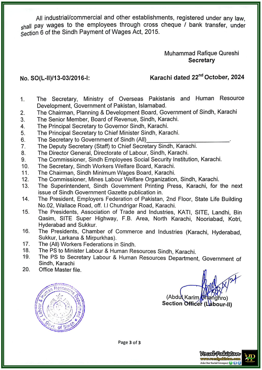 Sindh Labour Department Mandates Rs.37,000 Minimum Wage for Unskilled ...