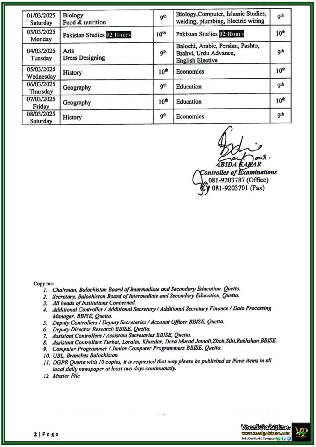 Balochistan Board of Intermediate and Secondary Education (BBISE ...