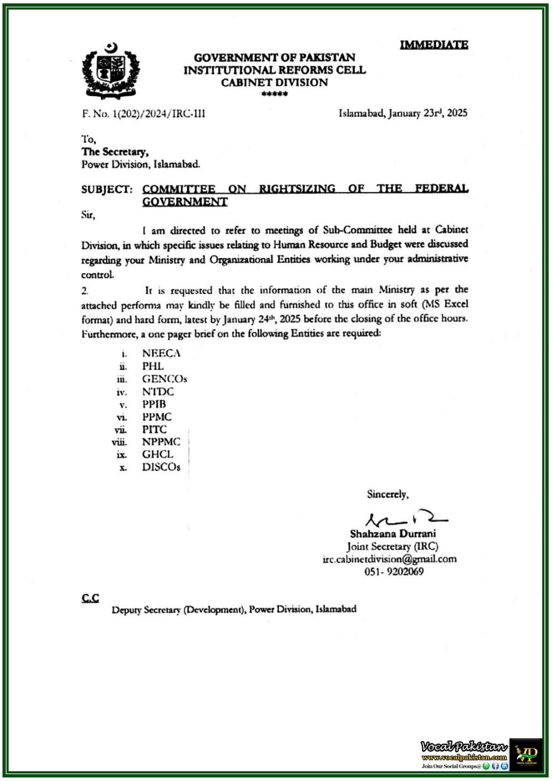 Cabinet Division Urges Timely Submission of Data for Rightsizing ...