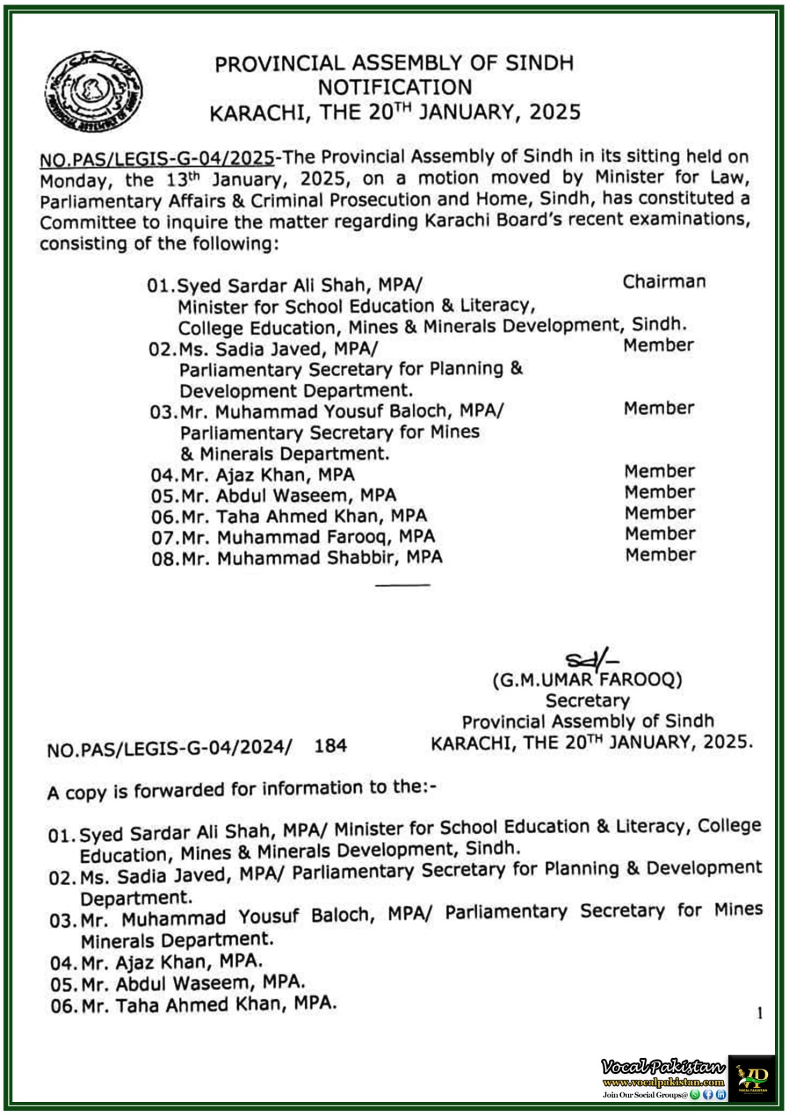 Provincial Assembly of Sindh Forms Committee to Investigate Karachi ...