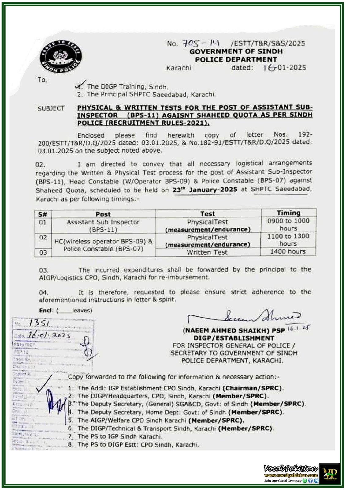 Sindh Police Announces Recruitment Under Shaheed Quota for ASI, HC, and ...