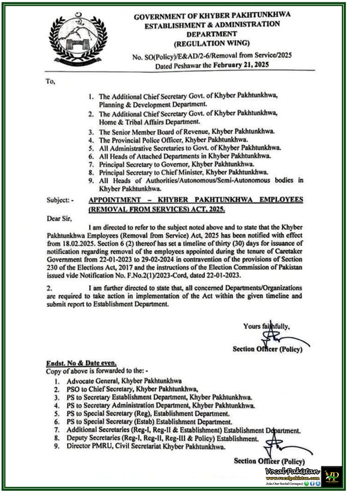 Government Employees of Khyber Pakhtunkhwa Appointed by Caretaker Setup ...