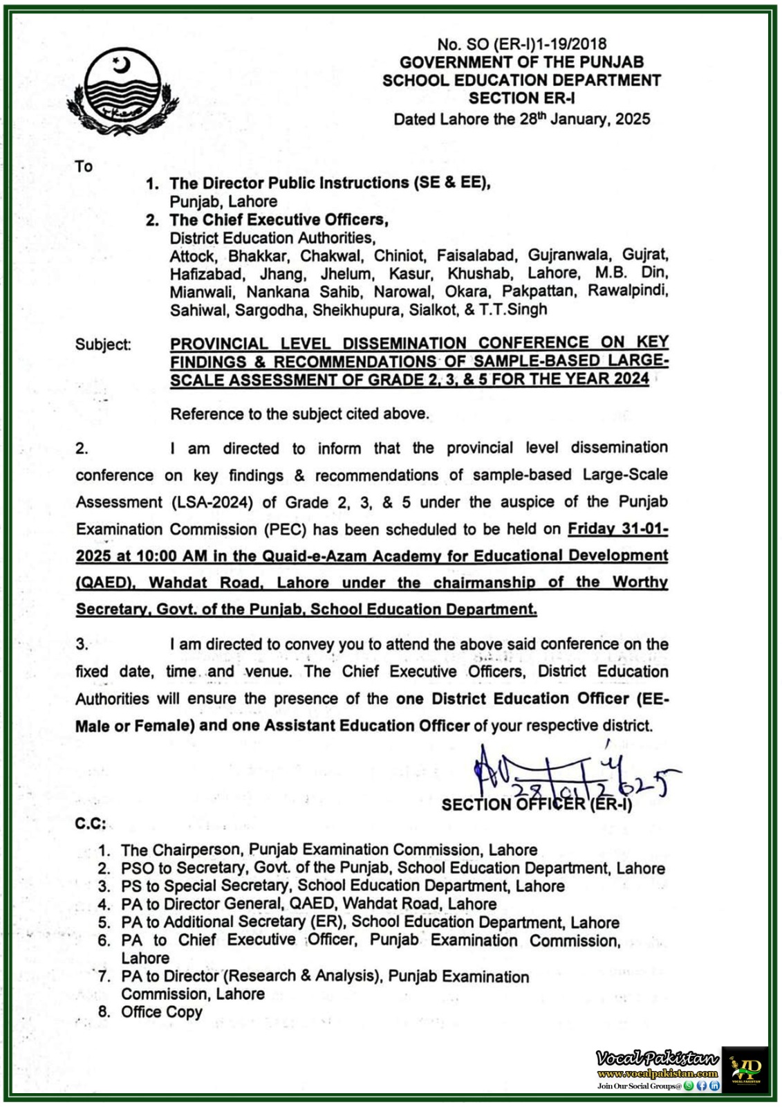 Government of Punjab to Host Conference on Sample-Based LSA-2024 ...