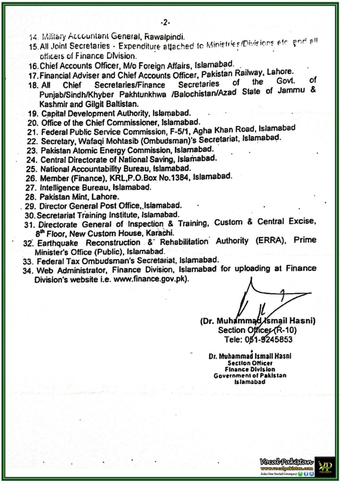 Finance Division Government of Pakistan Issues Notification on ...