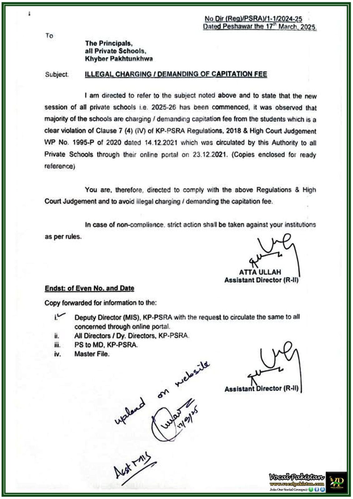 Khyber Pakhtunkhwa Government Bans Unauthorized/ Illegal Capitation Fee ...