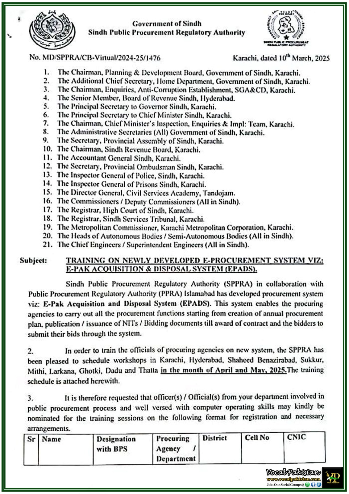Mandatory Training for Sindh Government Officials on E-Procurement ...