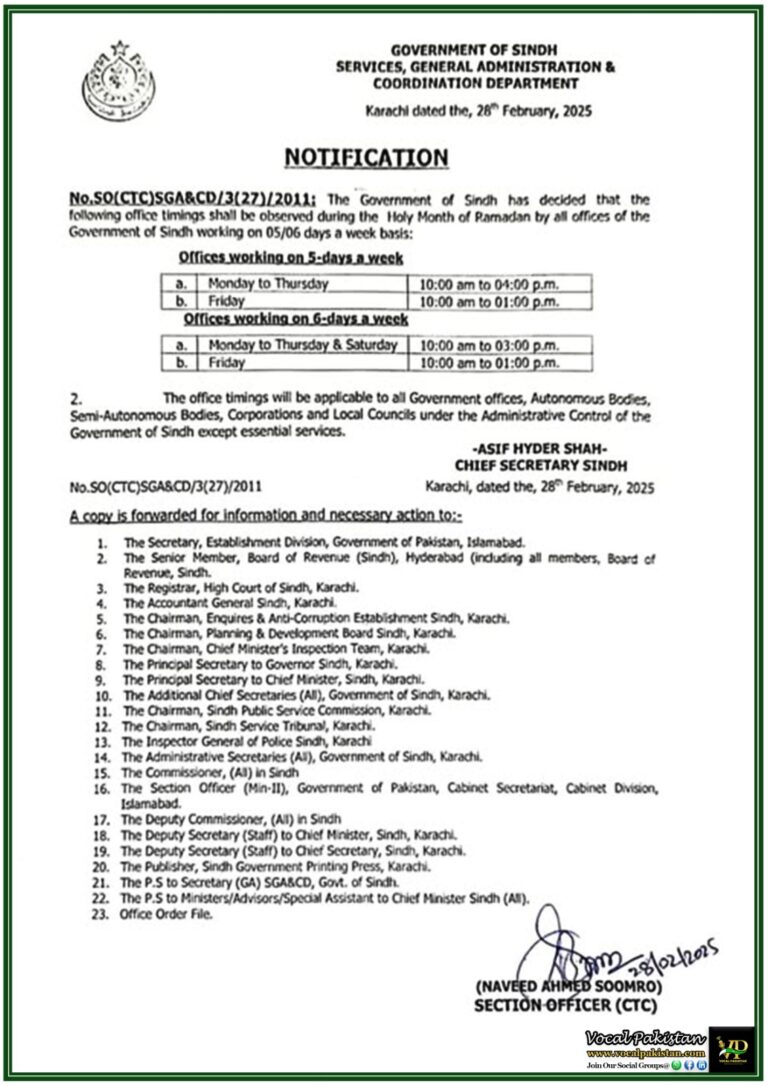 Office Timings - Vocal Pakistan