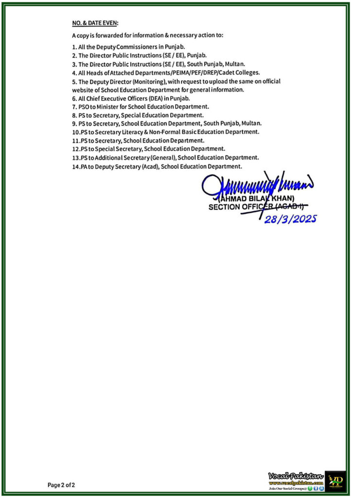 Revised School Timing for Punjab Government School in Summer Session 2025–Official Notification ...